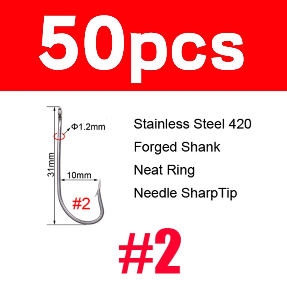 Рыболовные крючки #2, 50шт, Stainless Steel 420