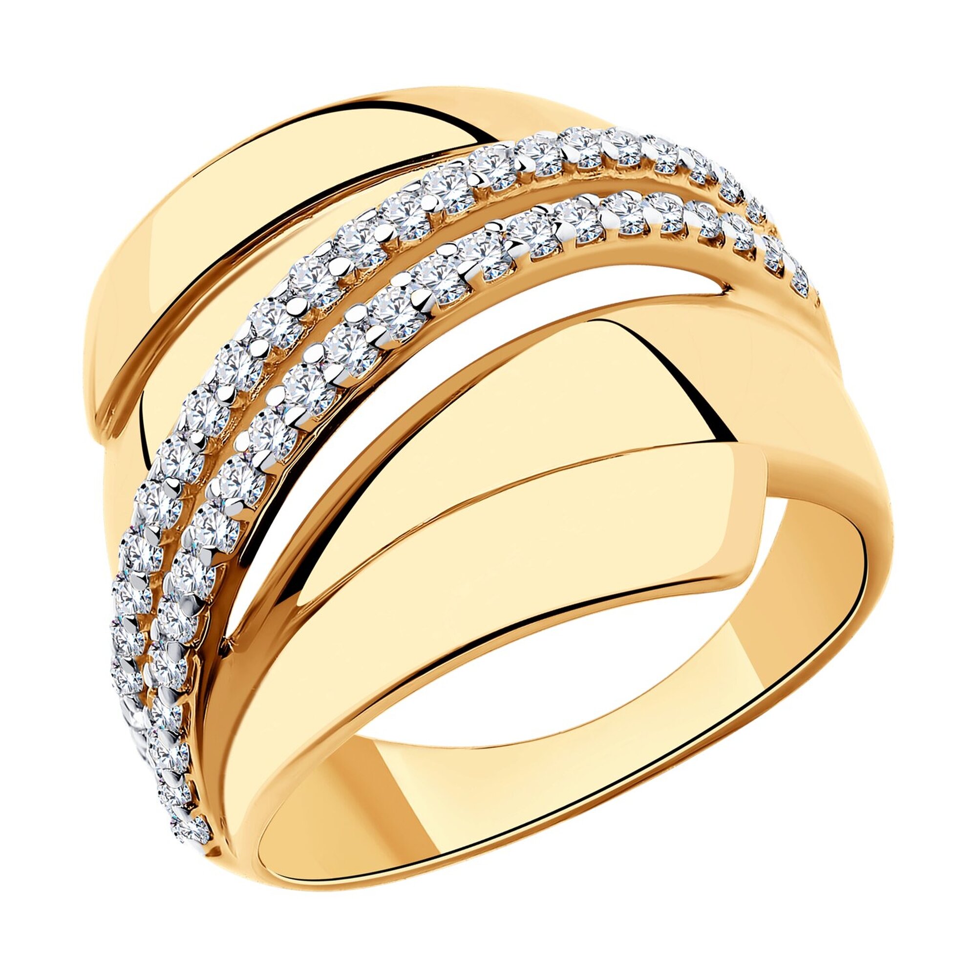 Кольцо дорожка, серебро, 925 проба, золочение, фианит