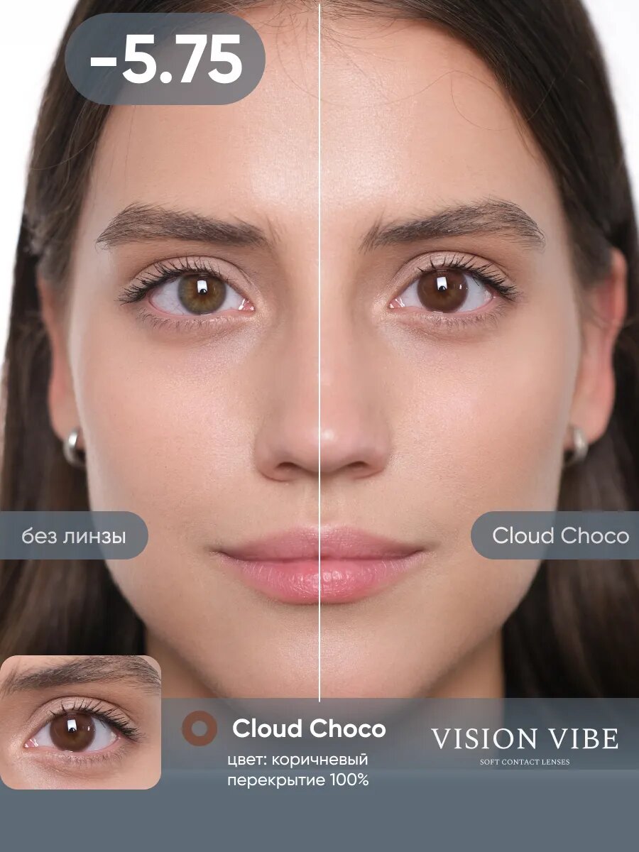 Цветные контактные карие линзы Cloud Choco -5.75 гидрогелевые