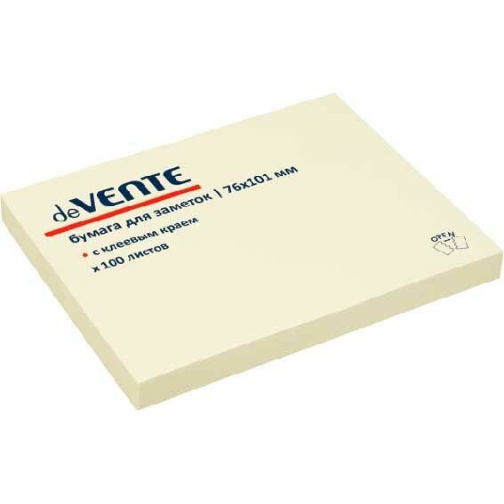 Бумага для заметок deVENTE клеевая, 76х101 мм, 100 листов, желтая (2010317)