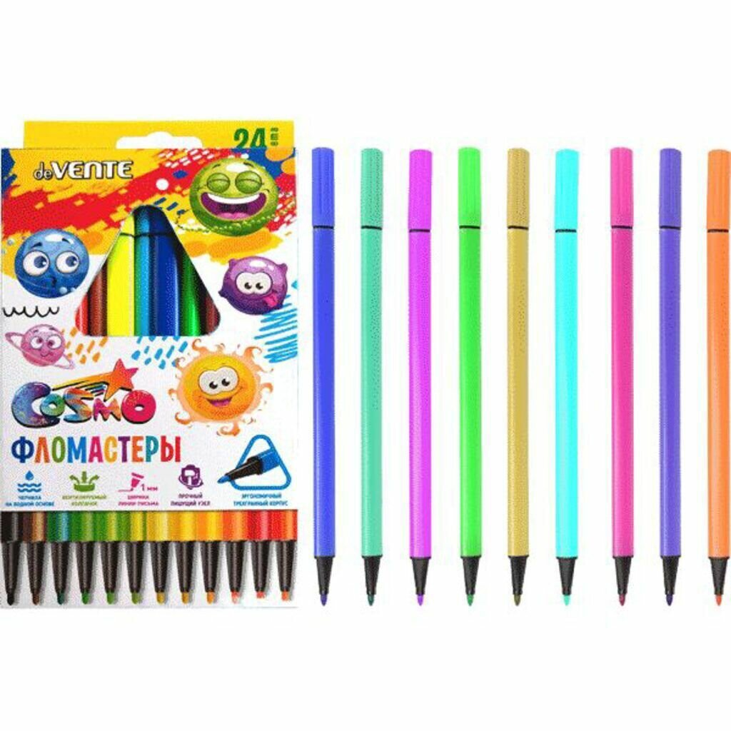 Фломастеры deVENTE "Trio", 24 цвета, трехгранные, вентилируемый колпачок