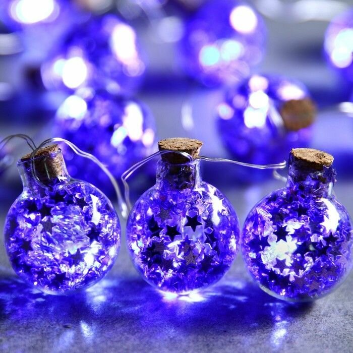 Гирлянда новогодняя Luazon Lighting "Нить", Синие шарики, 1,6 м, IP20, серебристая, 15 LED, свечение белое, ААх2