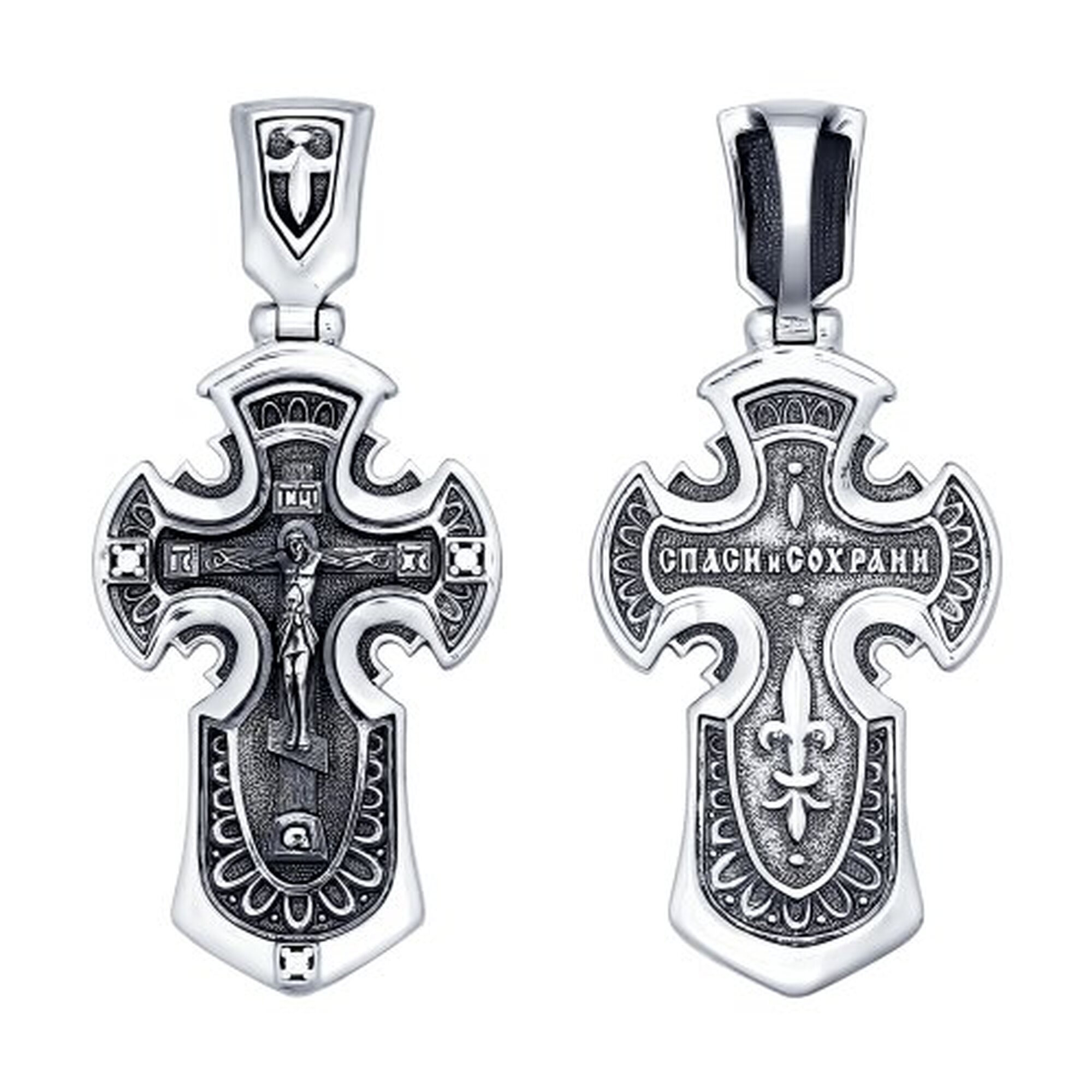 Крестик, серебро, 925 проба, чернение, фианит