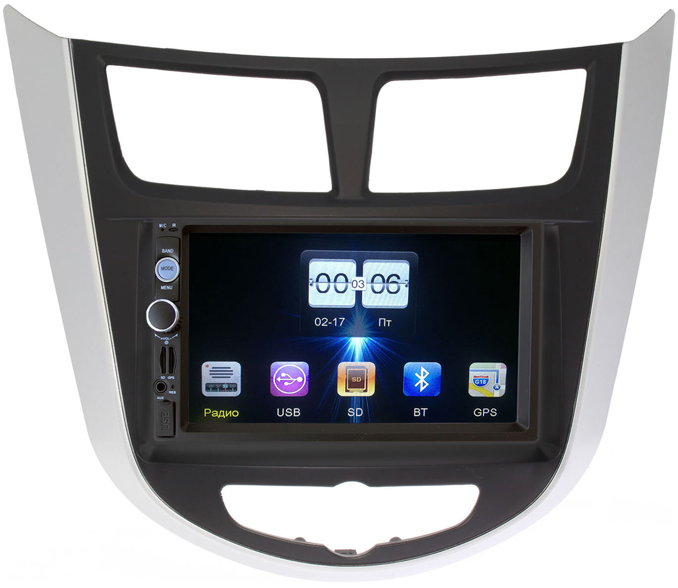 Магнитола в штатное место 2 din Hyundai Solaris, 2010-2019 c рамкой