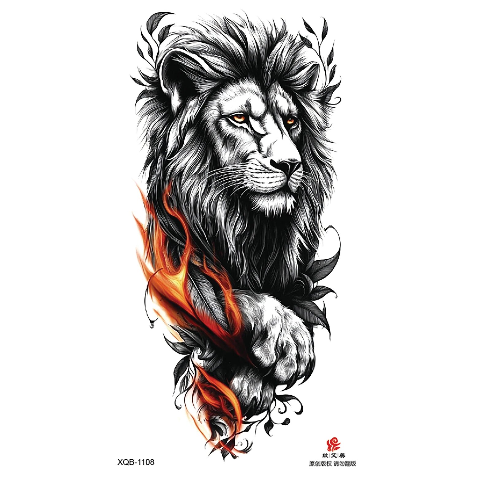 2025 New Waterproof Temporary Tattoo Sticker Fire Forest Lion Wolf Tiger Flash Tattoos Man Crown Body Arm Fake Tatoo