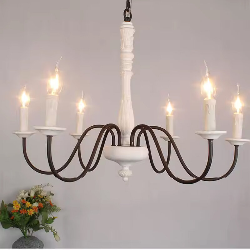Деревянная люстра во французском загородном фермерском доме с 6 лампочками свечей, столовая, спальня, антикварная люстра