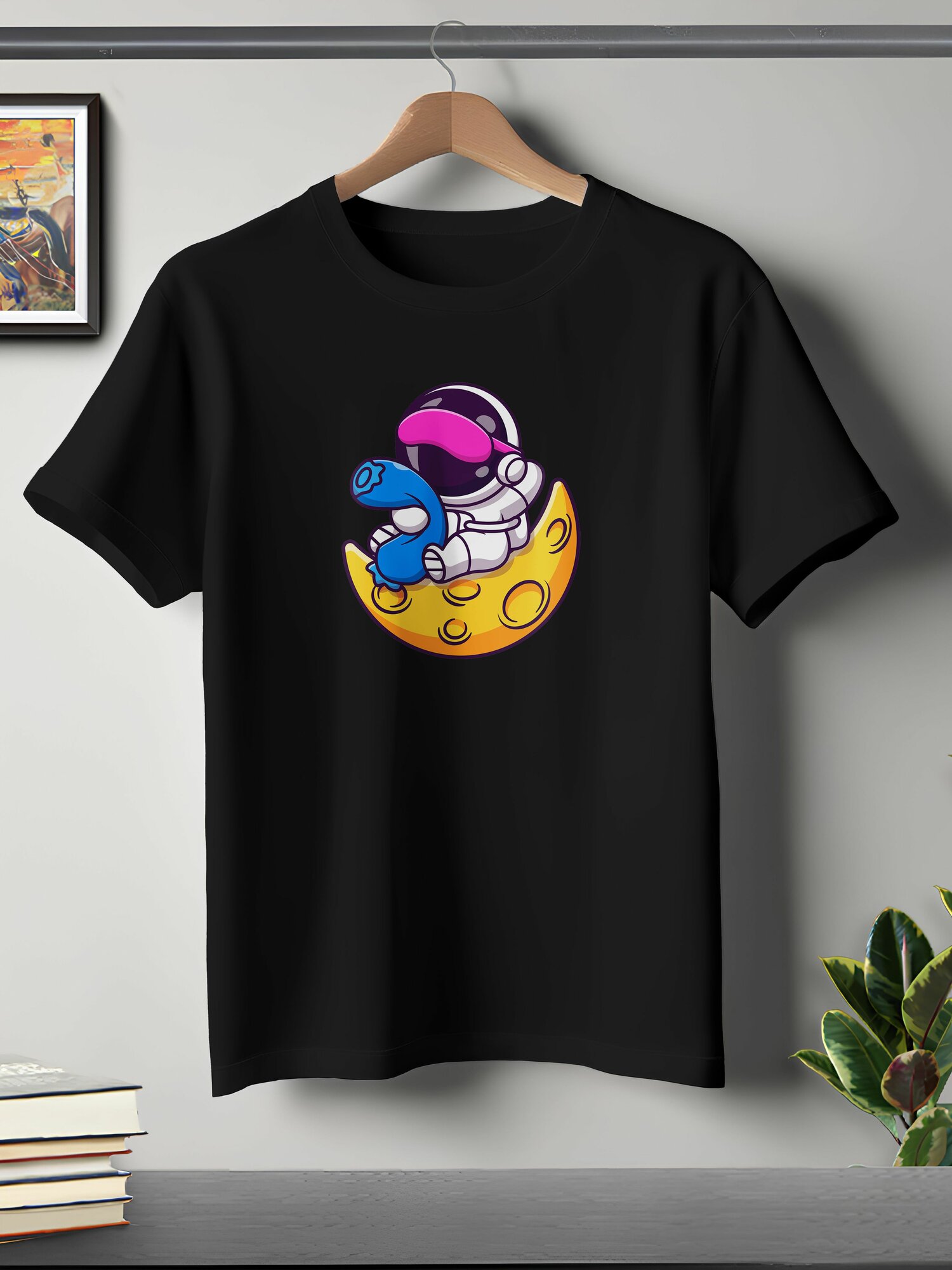 Футболка ONEQ унисекс 52-54 (XXL) размер с принтом Космонавт, черная