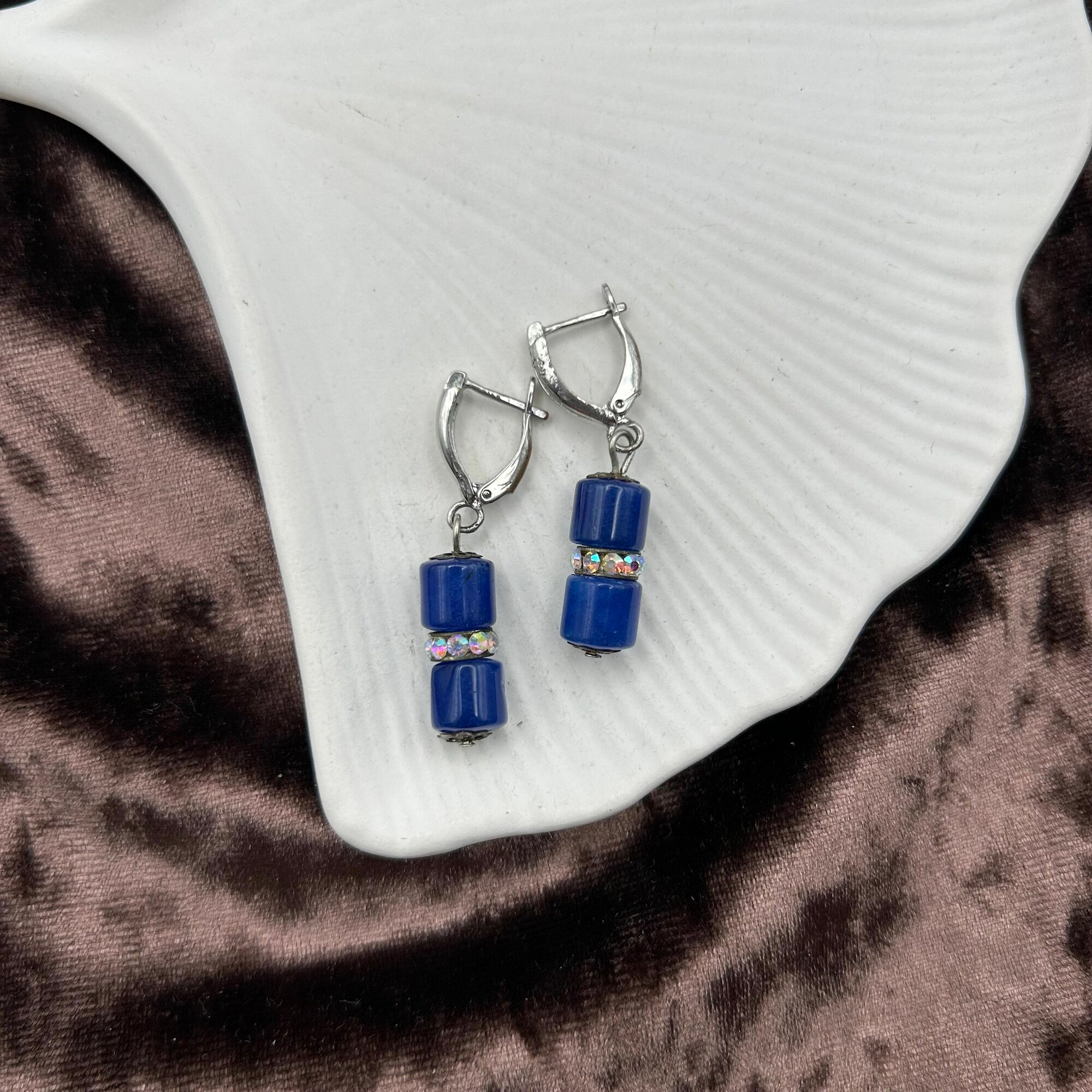 Советские винтажные мельхиоровые серьги, художественное стекло, бижутерный сплав