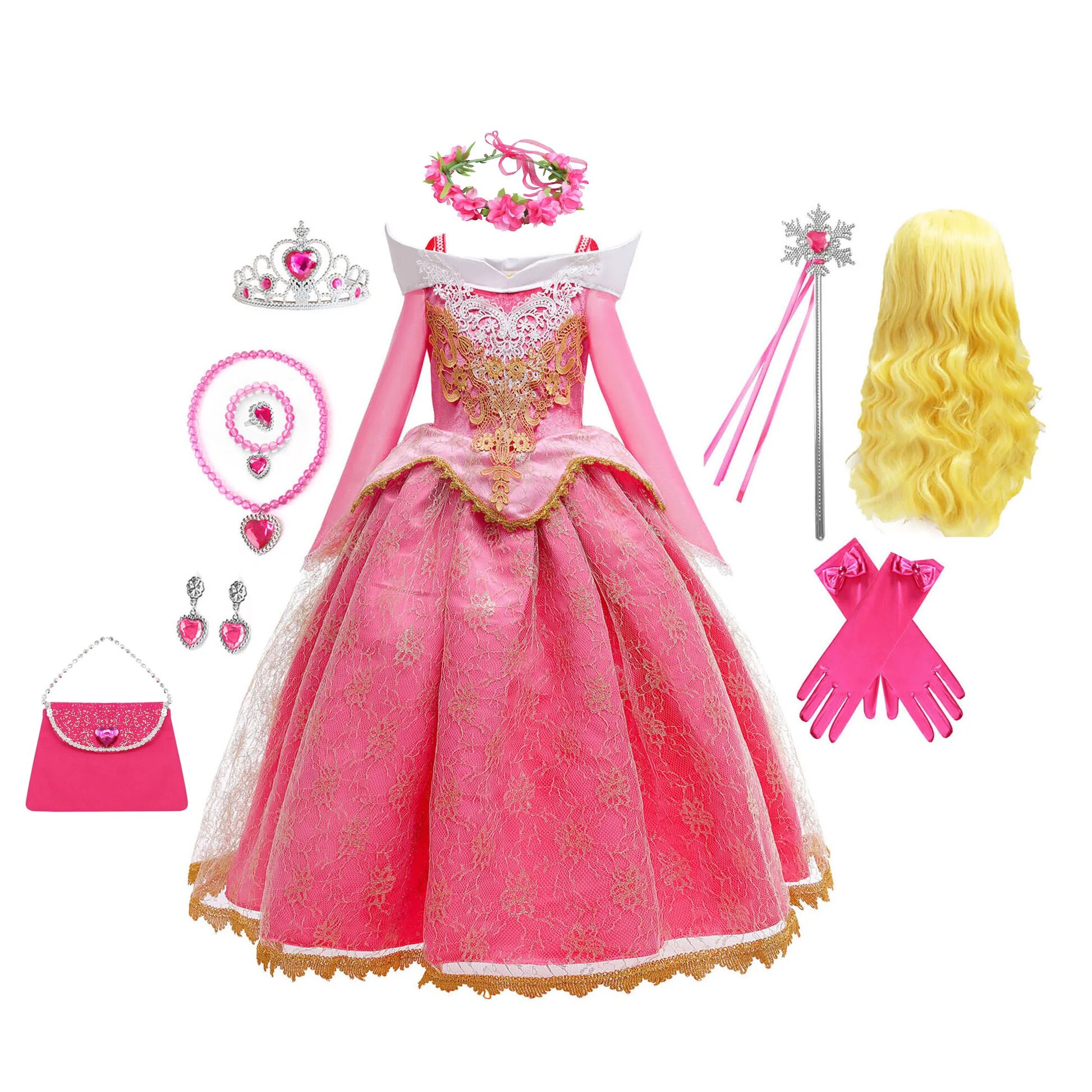 Фуксия платье принцессы Авроры для девочек 5-6Years-Tag130, Aurora15