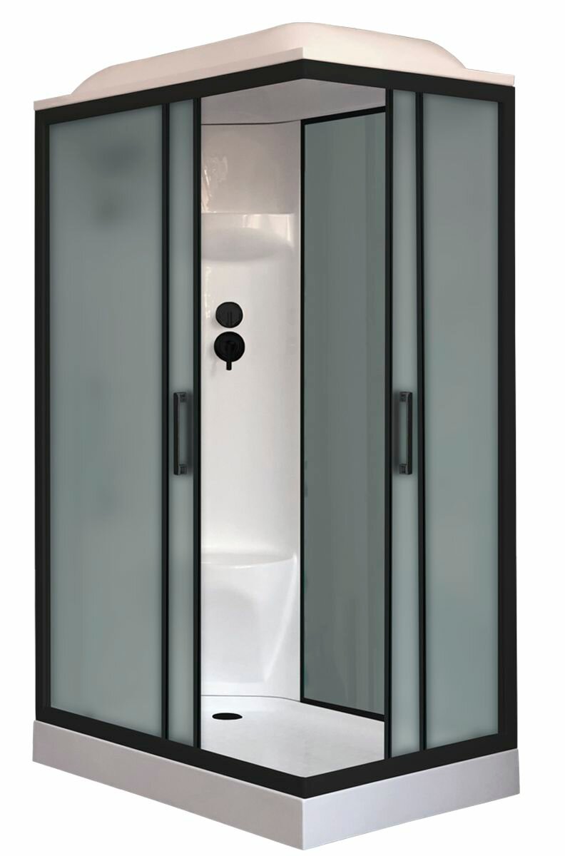 Душевая кабина Royal Bath 120х80х217 стекло матовое 6мм, задняя стенка серая, профиль черный, низкий поддон, левосторонняя