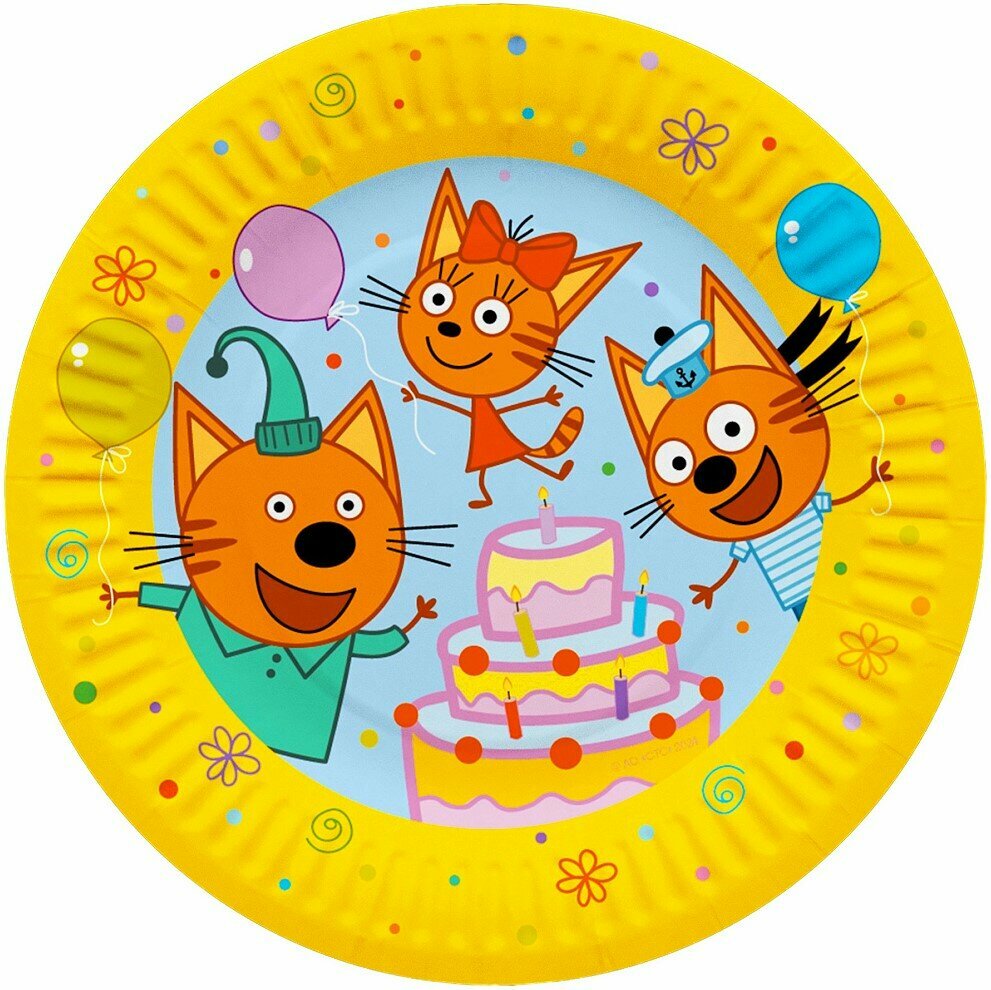 Набор одноразовых тарелок Дон Баллон 7', 18 см, Три Кота, яркий праздник, 6 шт