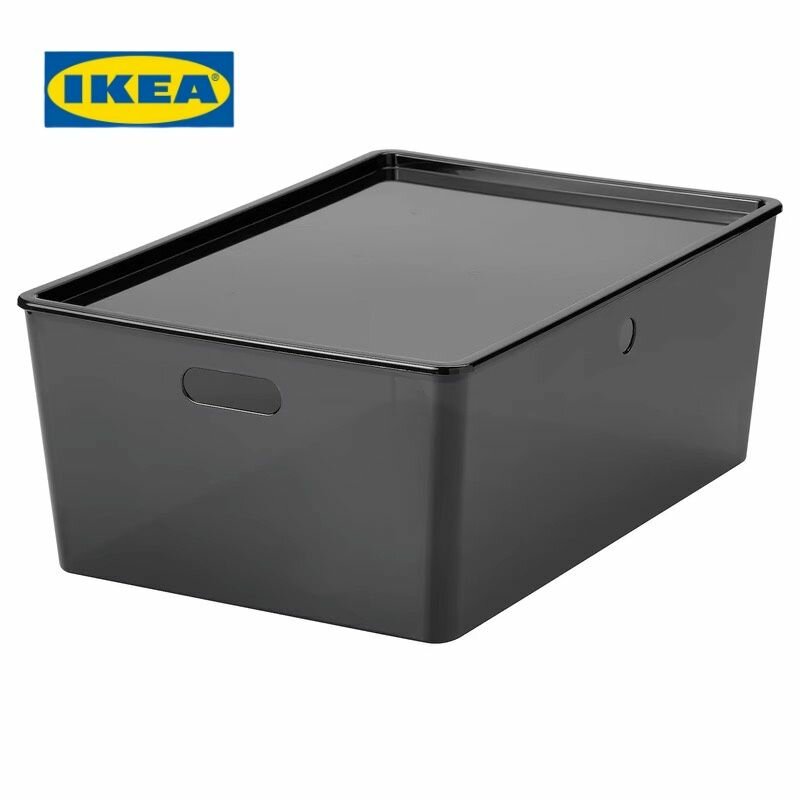 IKEA KUGGIS - коробка с крышкой, прозрачная черная, 37x54x21 см