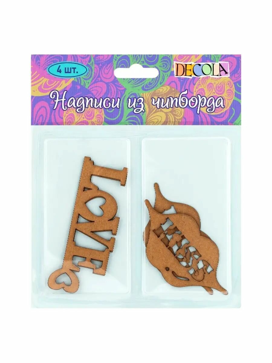 Чипборд Невская палитра DECOLA "Love, Kiss", 4 штуки LAW-103