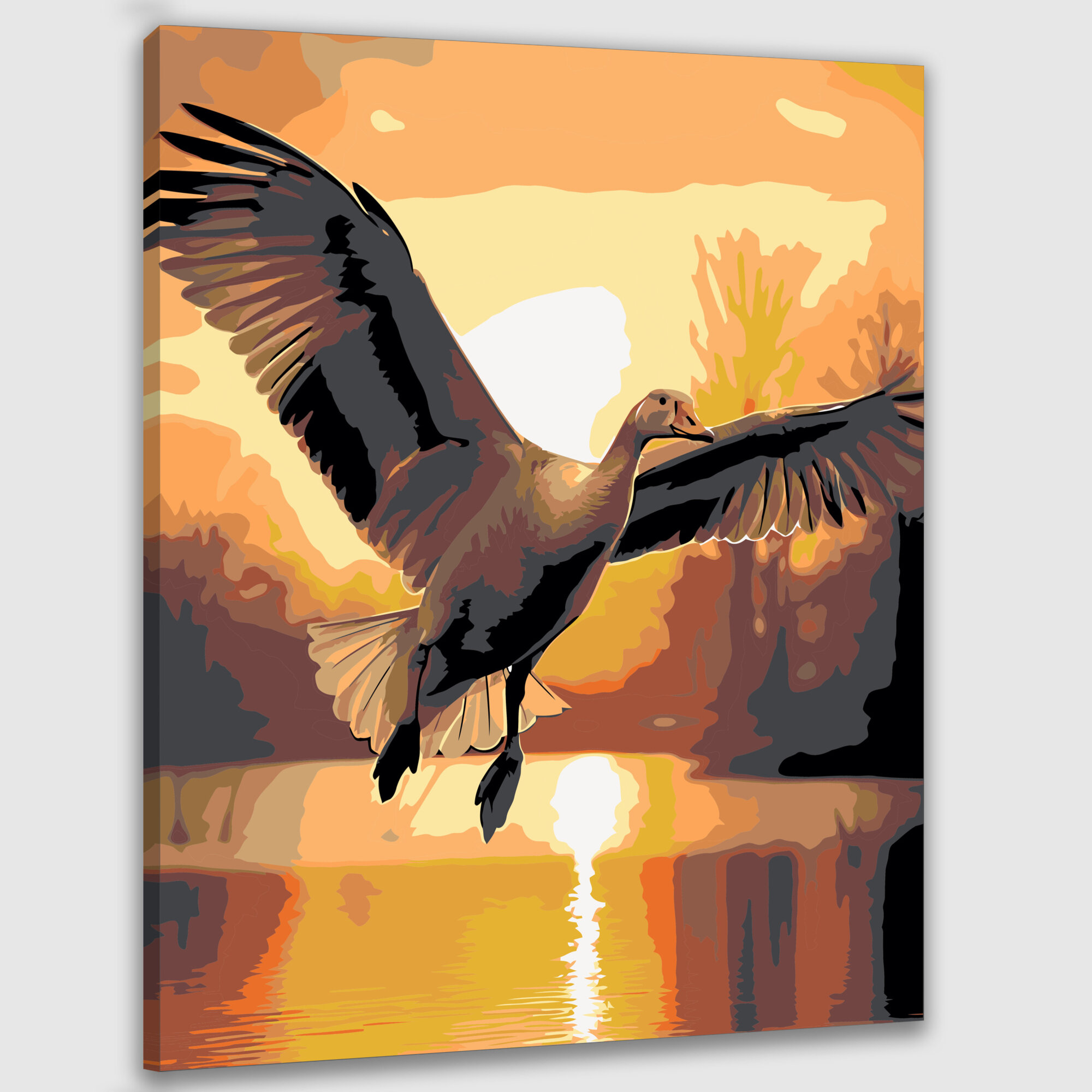 Картина по номерам 40x50 см, гусь, полет, крылья, закат, солнце, перья, красота, движение, величие, Canon EF 70-200mm f