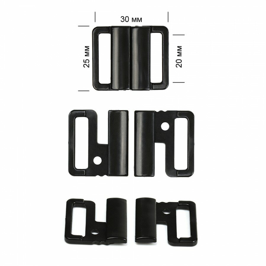 Пряжка-застежка для бюстгальтера пластик TBY-169137 20мм цв. черный, уп.50шт