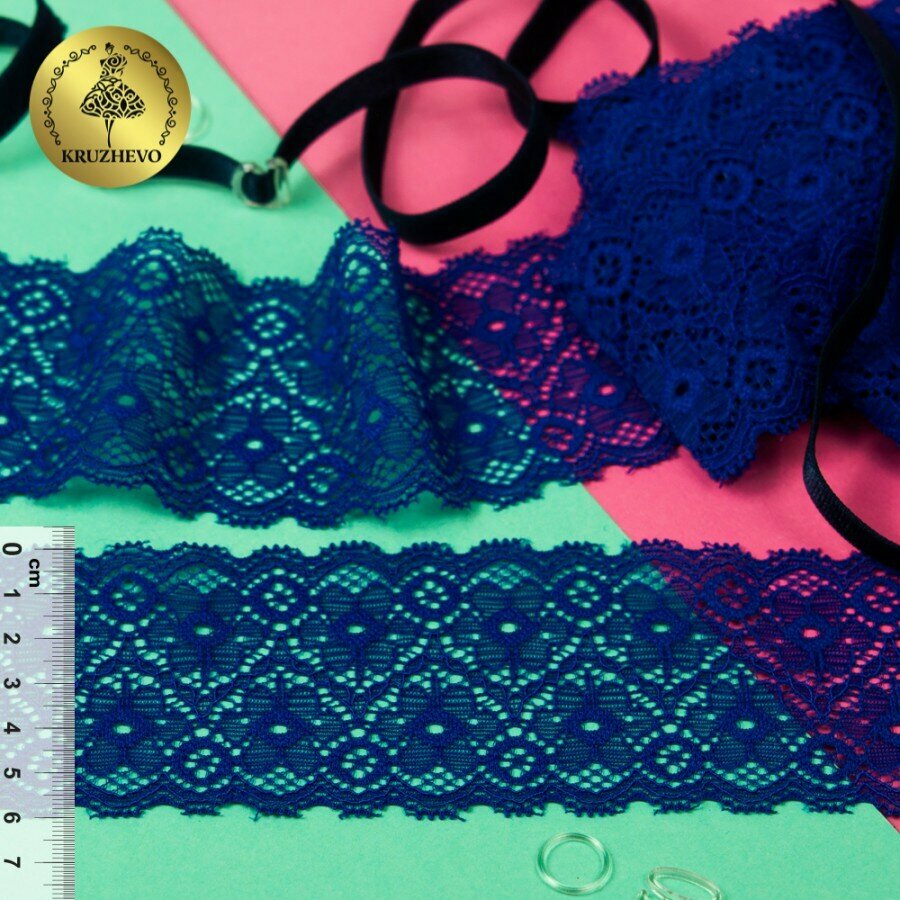 Кружево-стрейч KRUZHEVO TBY.30095 шир.60мм цв.04 ярк. синий уп.3м