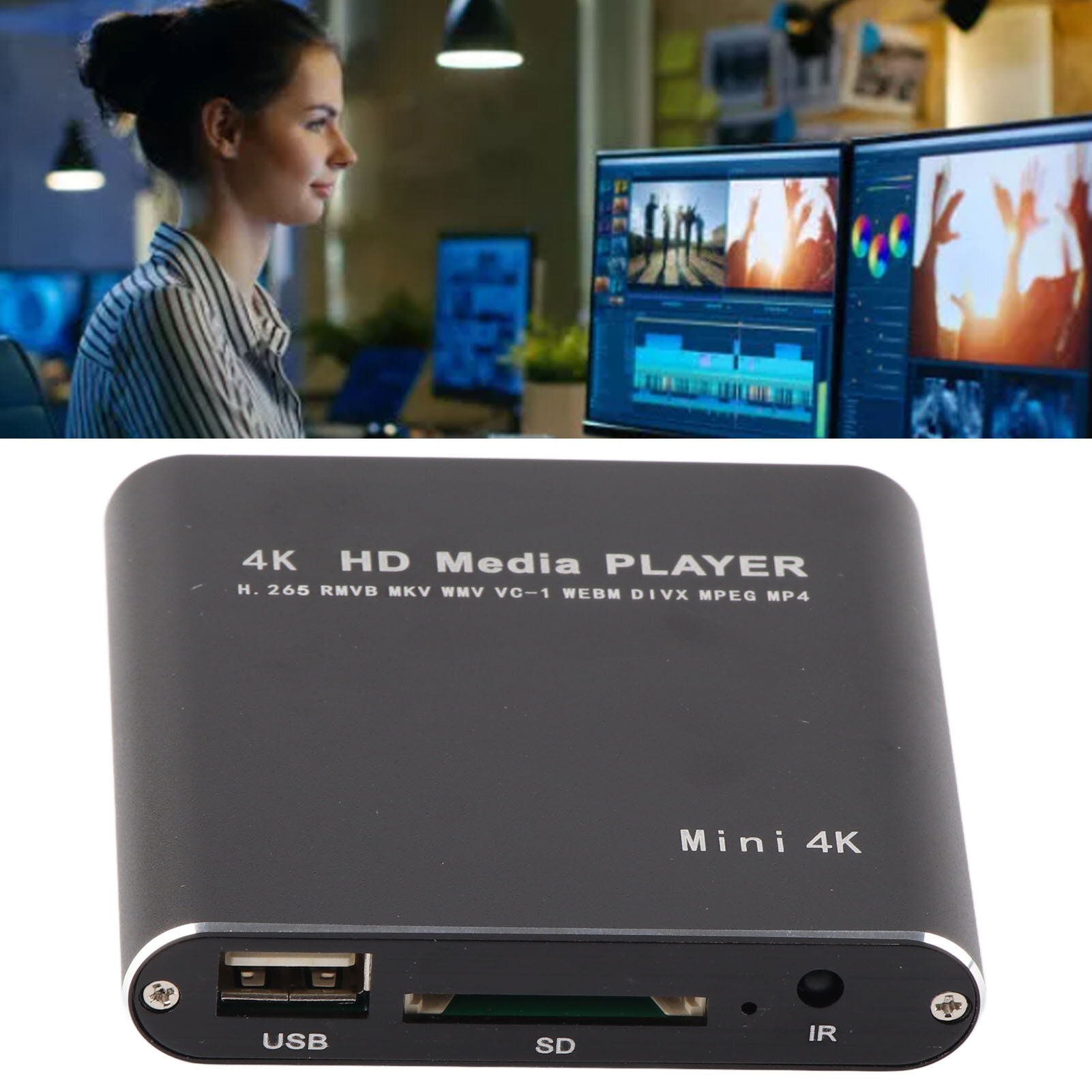 HD Video Player 4K 3840x2160 30Hz Mini Streaming Media Player с HDMI AV USB разъемами и слотом для карт памяти, встроенная память 4GB, поддерживает 5000G внешний жесткий диск, 128G карты памяти, 500G USB флешки, EU розетка 100-240V, модель MP28, материал