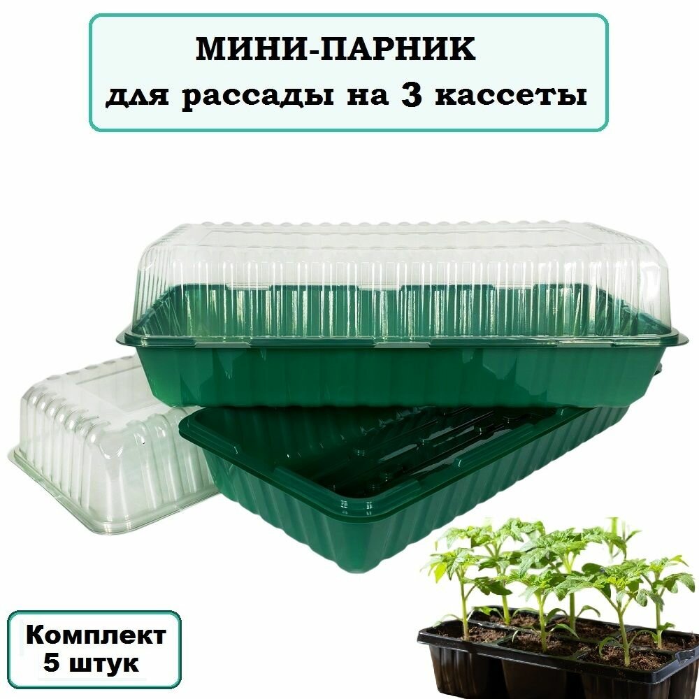 Мини-Парник для рассады на 3 кассеты, комплект 5 шт