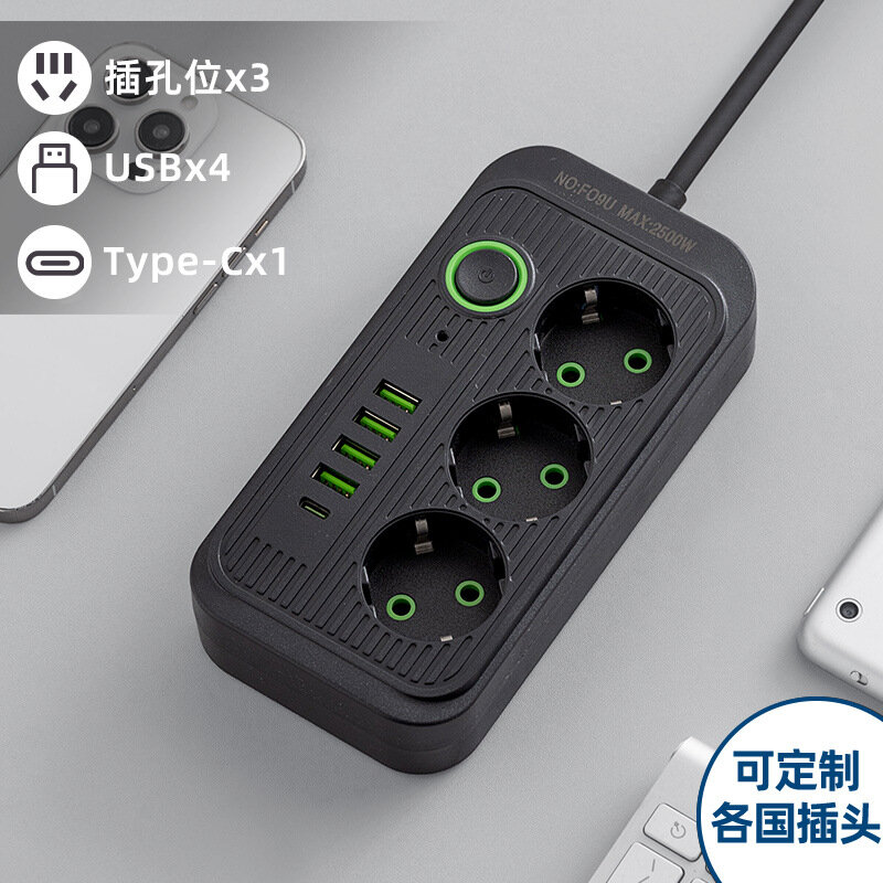 Зарядное устройство, USB розетка, корпус из АБС, 10A, черный, 3 порта