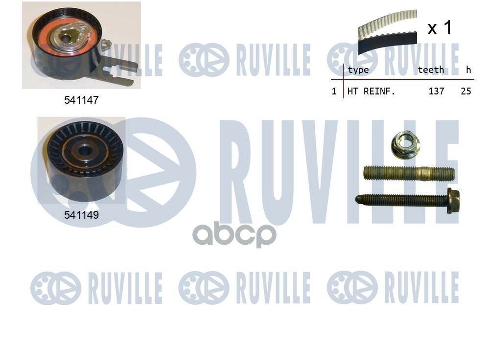 Комплект Грм Ford/Volvo Focus/Fusion/C-Max/C30/S40 1.6 (Ролик 2Шт+Ремень 137X25) Ruville арт. 550279