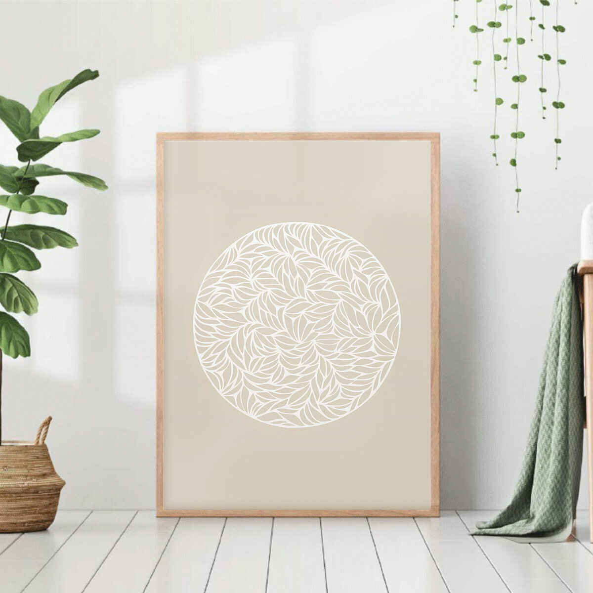 Постер "Белый узор в круге" 40x50 без рамки для интерьера на стену