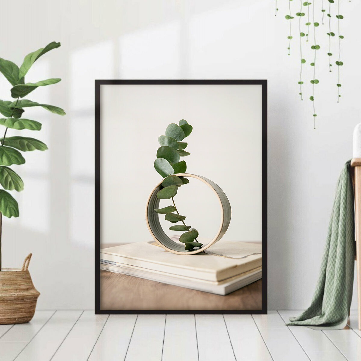Постер "Круглая ваза кольцо с растением" в черной рамке 40x50 см для интерьера на стену