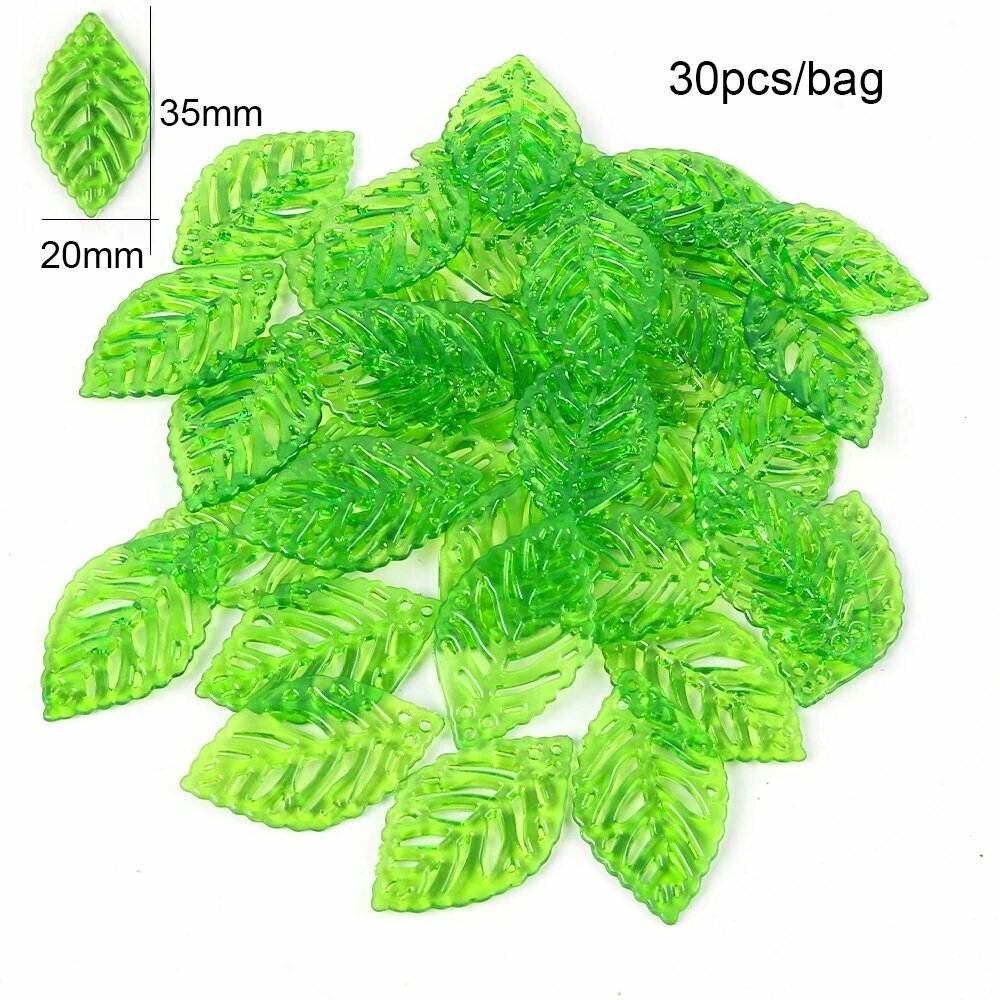 Зеленые акриловые бусины-листья для украшений A389-15