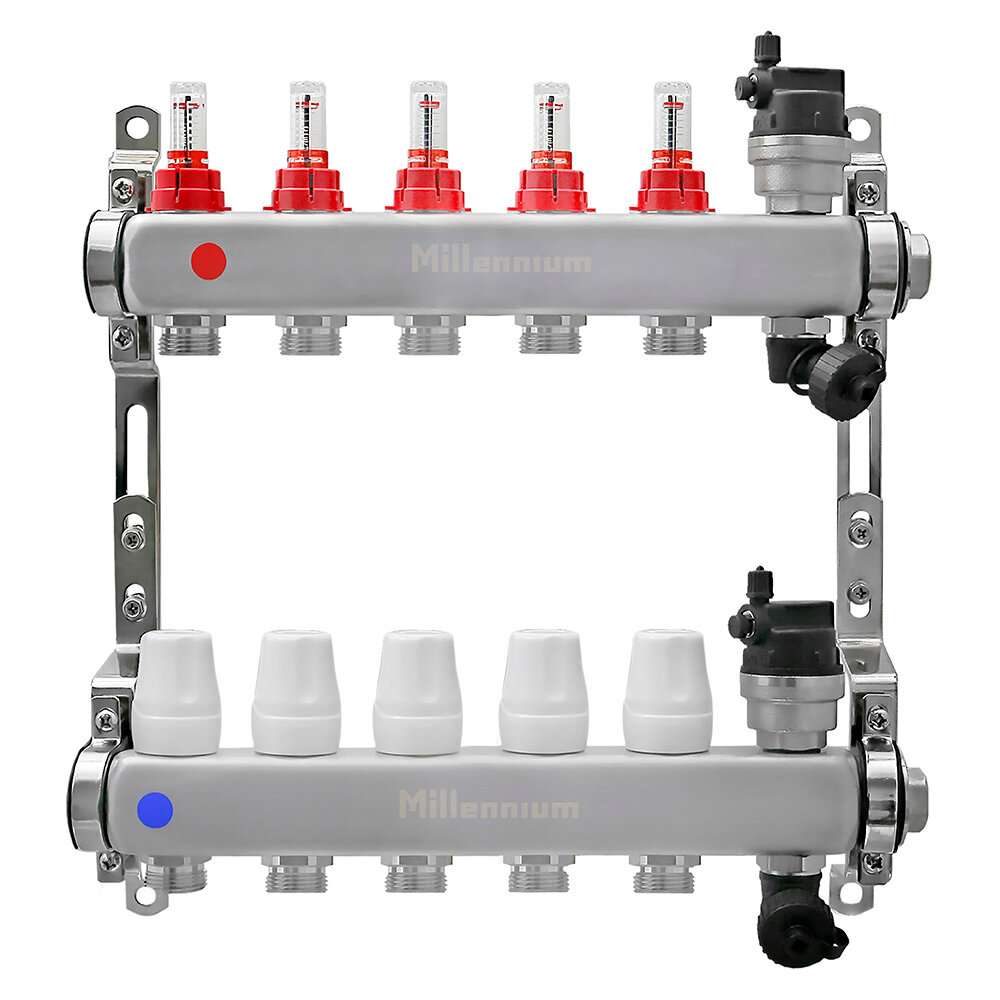 Коллекторная группа 1"х3/4" - 5 вых. с расходомерами Millennium (из нерж. стали)