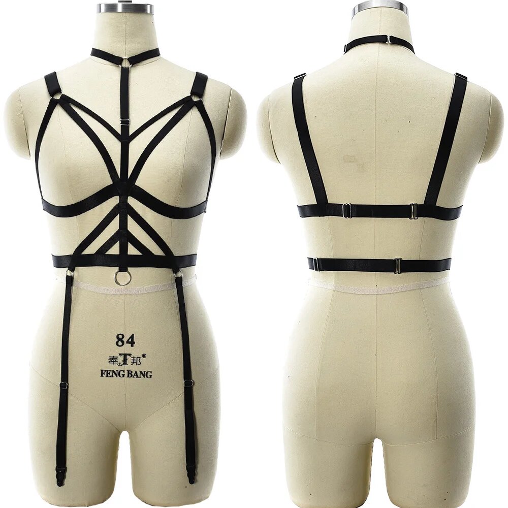 Красный боди на бретельках, женский сексуальный бондажный комплект нижнего белья, готические чулки, подвязки, регулируемый бюстгальтер в клетку, эластичная портупея для тела