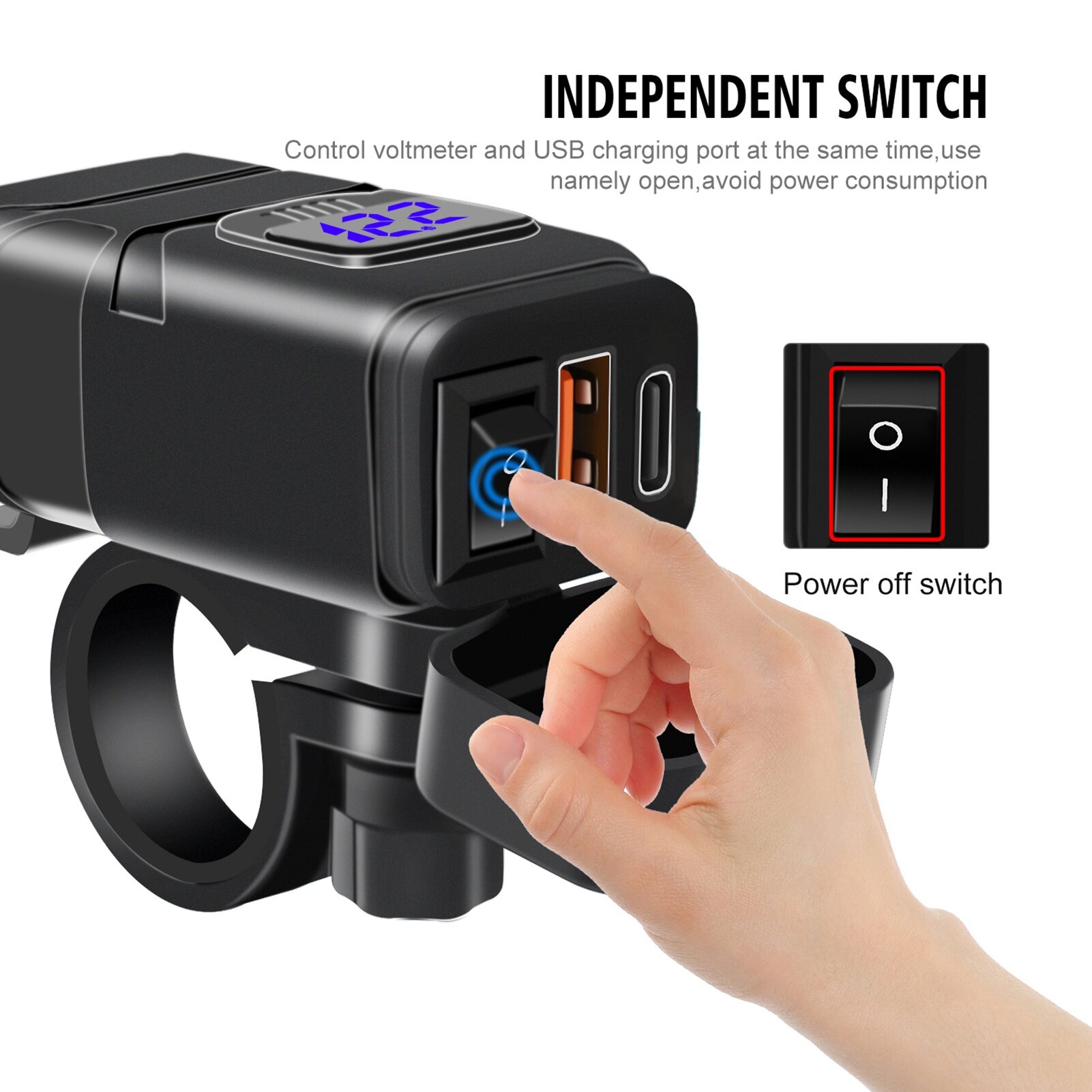 Зарядное устройство USB для мотоцикла, зарядное устройство типа C, быстрая зарядка QC3.0 с вольтметром, переключатель вкл./выкл. для телефона и планшета