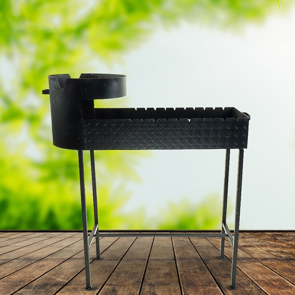 Мангал со встроенной печкой для казана 8-10л, сталь, комфортная готовка на природе