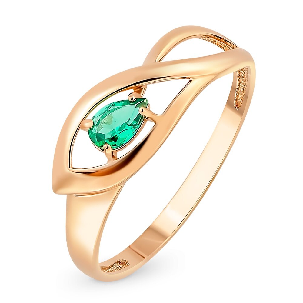 Кольцо, красное золото, 585 проба, изумруд синтетический