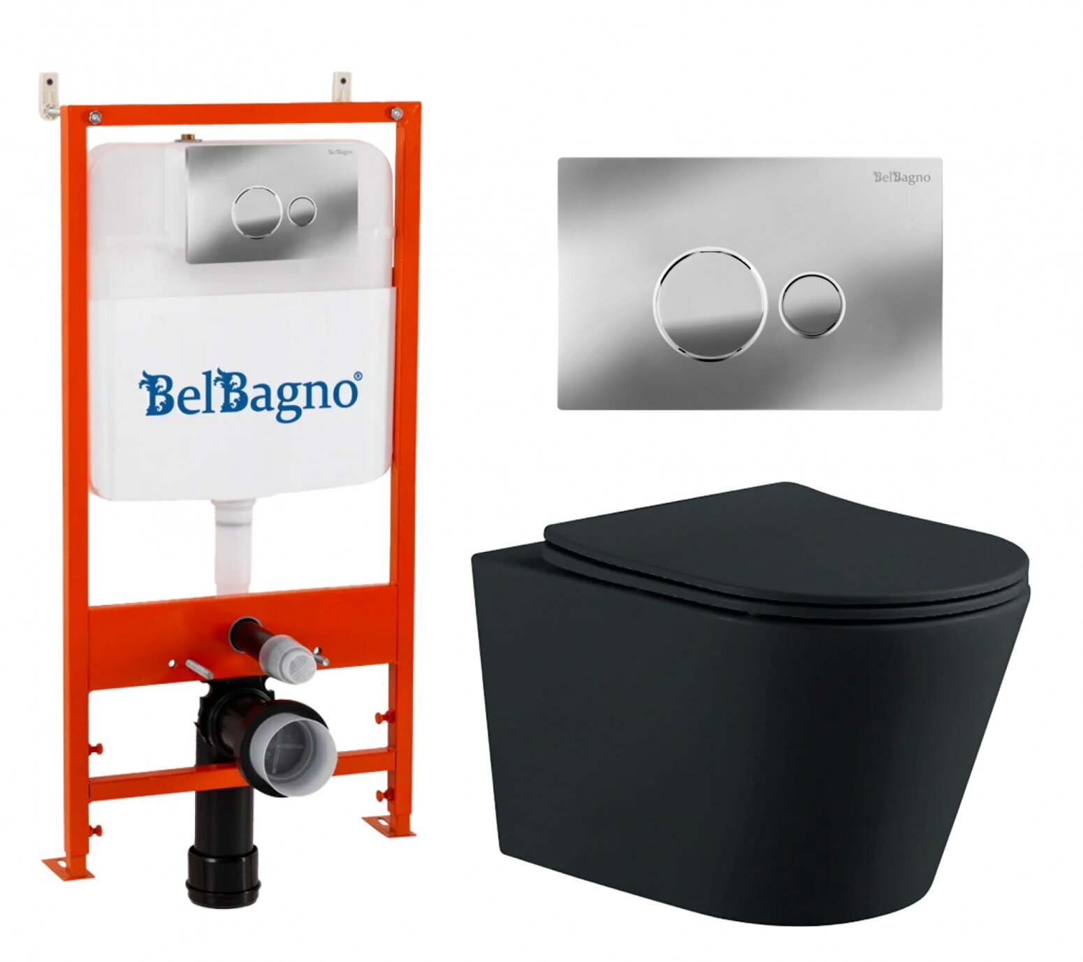 Комплект 3 в 1 инсталляция BelBagno BB026/BB081CR + Унитаз подвесной AQUATEK Вега AQ1905-MB + кнопка хром глянцевая