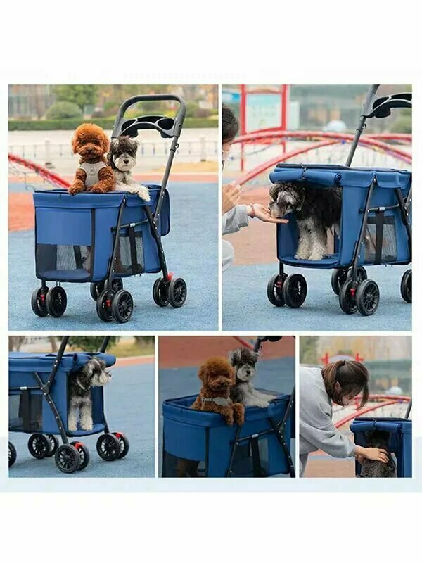 Коляска для домашних животных, прогулочная коляска для домашних животных, складная (до 30 кг)темно-синий