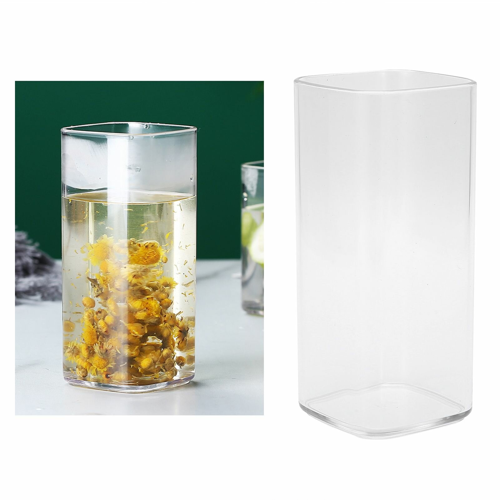 Квадратная чашка 250 мл, инновационная многоразовая кружка для чая, сока, кофе, посуда для напитков, кухонный аксессуар, прозрачный