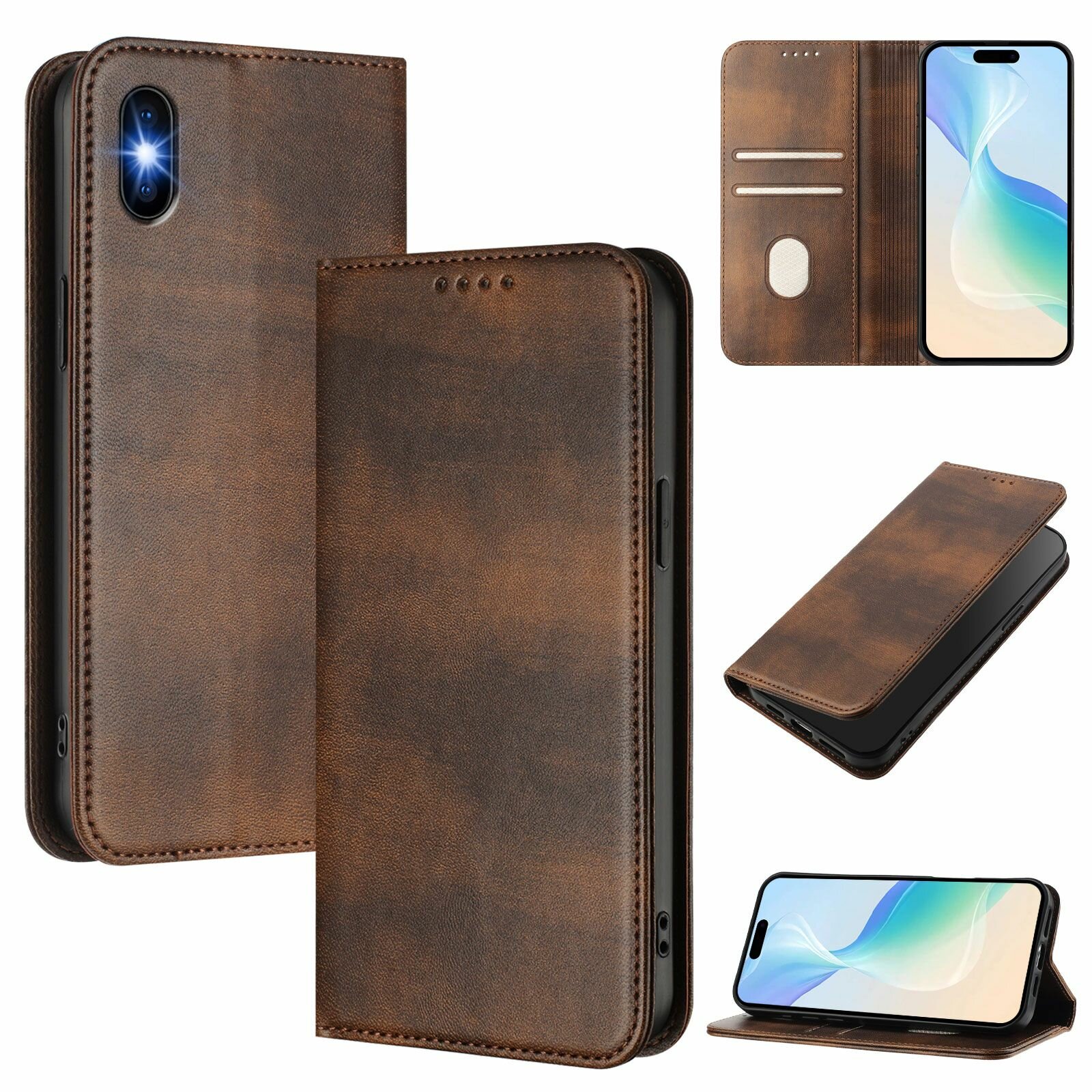 Кожаный чехол-книжка для Apple iPhone XS Max ( Айфон ХС Макс) с отделениями для карт и кошельком, Функция блокировки RFID
