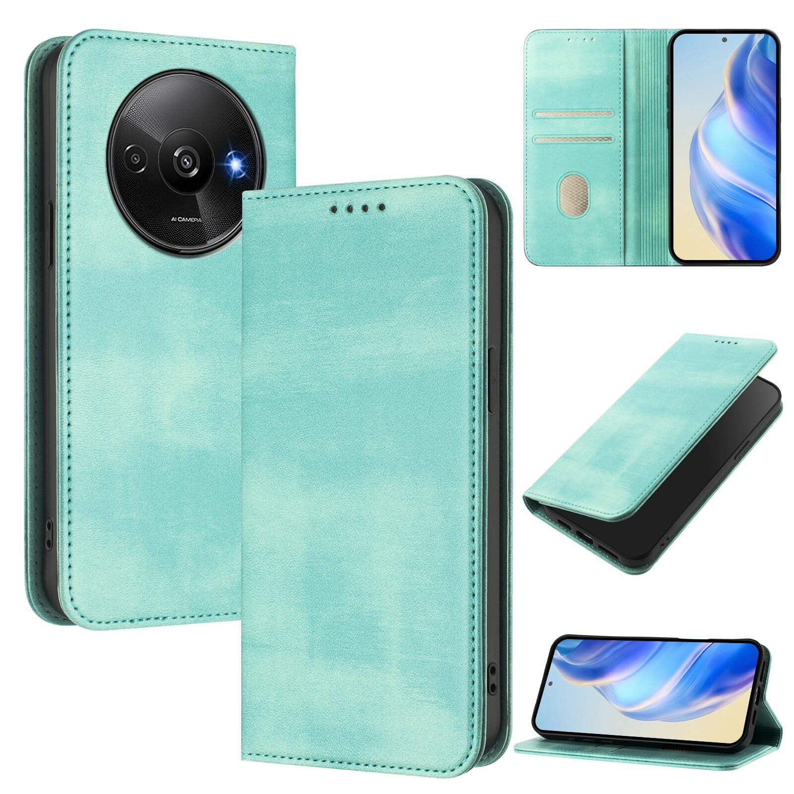 Кожаный чехол-книжка для Xiaomi Redmi A3 4G/A3X(4G)/Poco C61 4G(Ксиоми Редми А3 4G Редми А3x 4G Поко C61 4G) с отделениями для карт и кошельком, Функция блокировки RFID