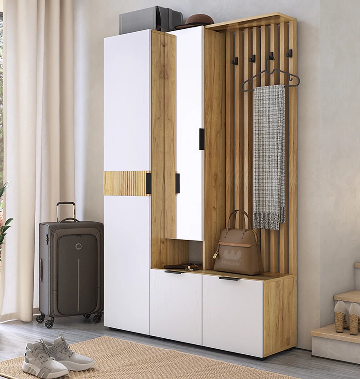 Прихожая «Бери К2», дуб крафт золотой/белое дерево (1200х350х1826)