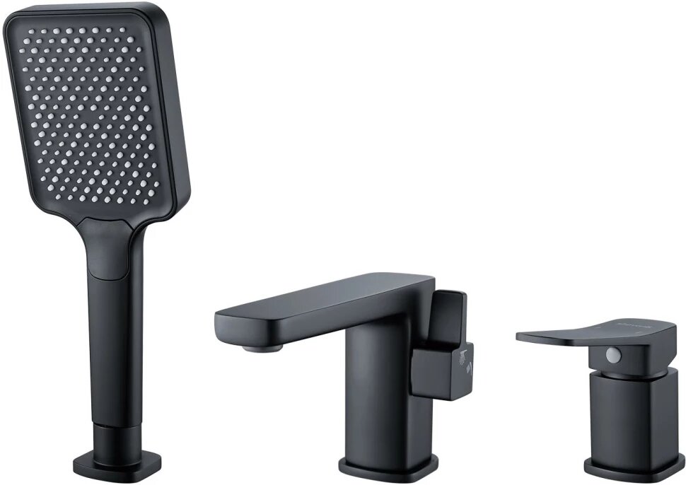 Смеситель на борт ванны Shevanik S9912H с душевым гарнитуром, черный матовый