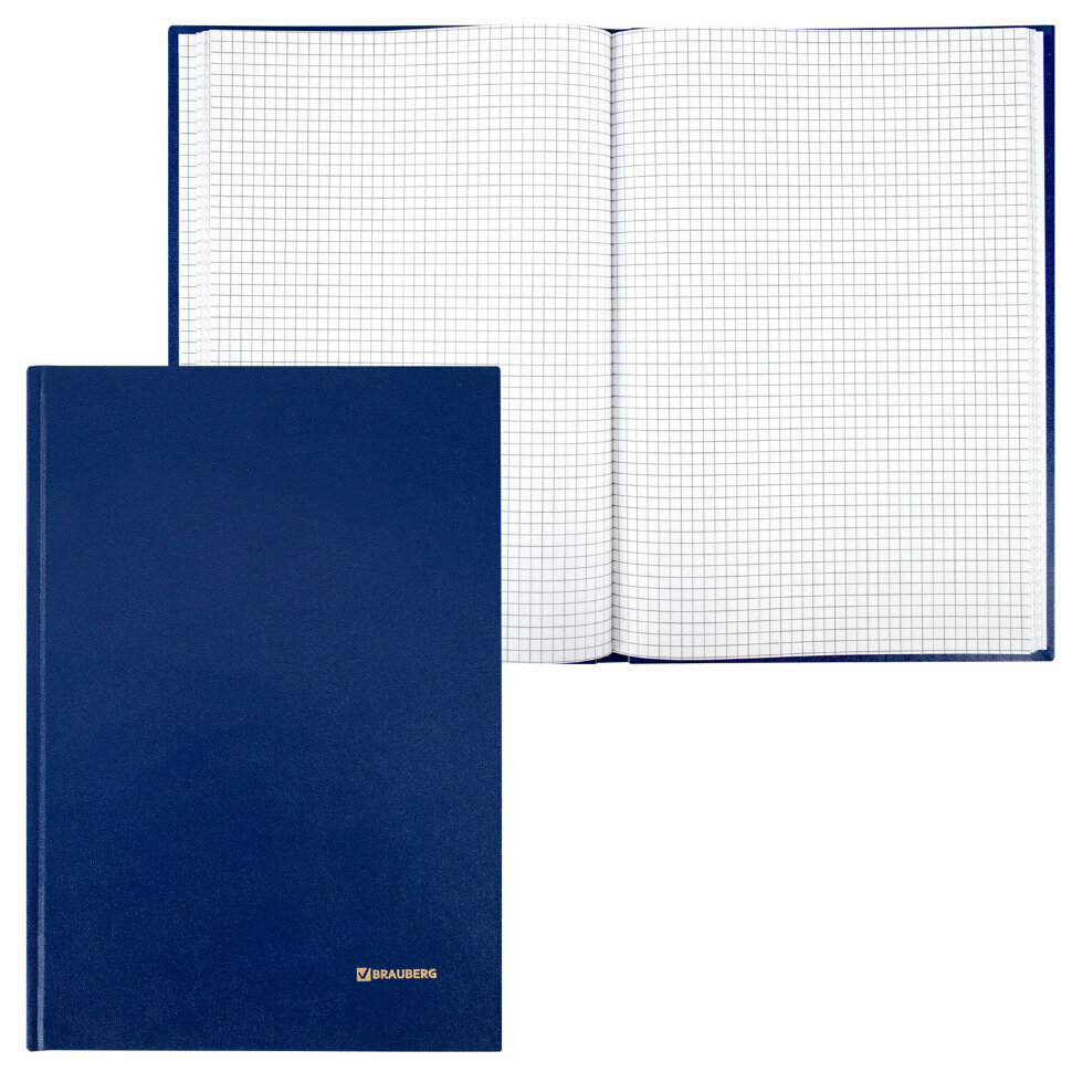 Книга учета 96 л, клетка, твердая, бумвинил, блок офсет, А4 200х290 мм, BRAUBERG, синяя, 130069, 130069