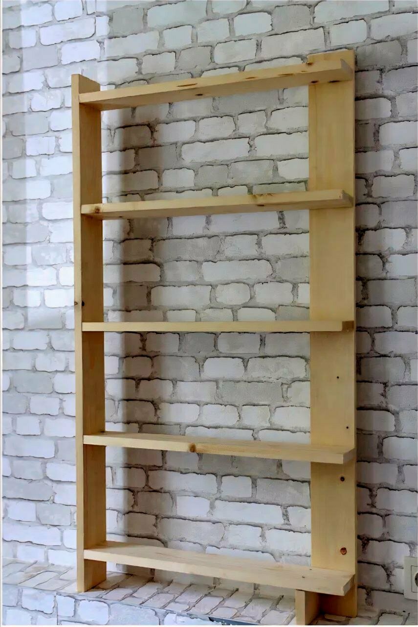 Полка деревянная узкая. Деревянный Стеллаж из Массива Сосны | Полка Этажерка для Хранения Книг, Игрушек, Декора