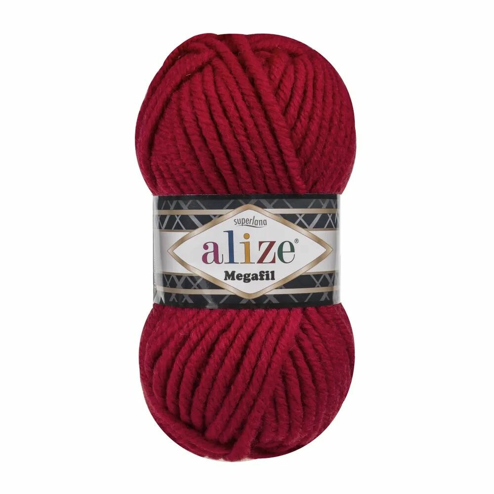 Пряжа Суперлана мегафил Alize (Superlana Megafil) упаковка 5 мотков 100 гр. 55 м. 25% шерсть 75% акрил цвет 56 красный