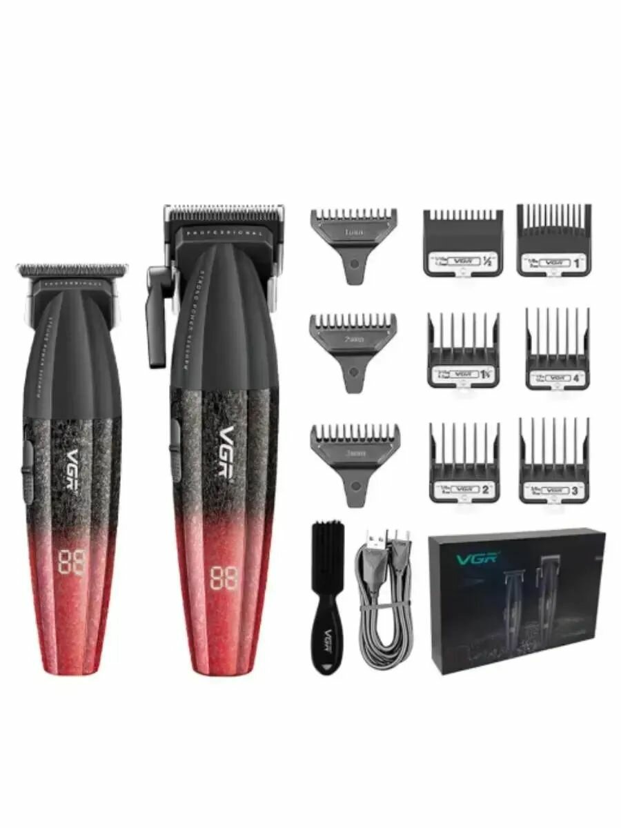 Машинка для стрижки VGR V-640, с насадками, 2 скорости, 9000 об/мин