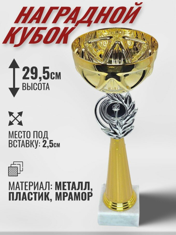 Кубок наградной серебристый (29.5 см) с эмблемодержателем