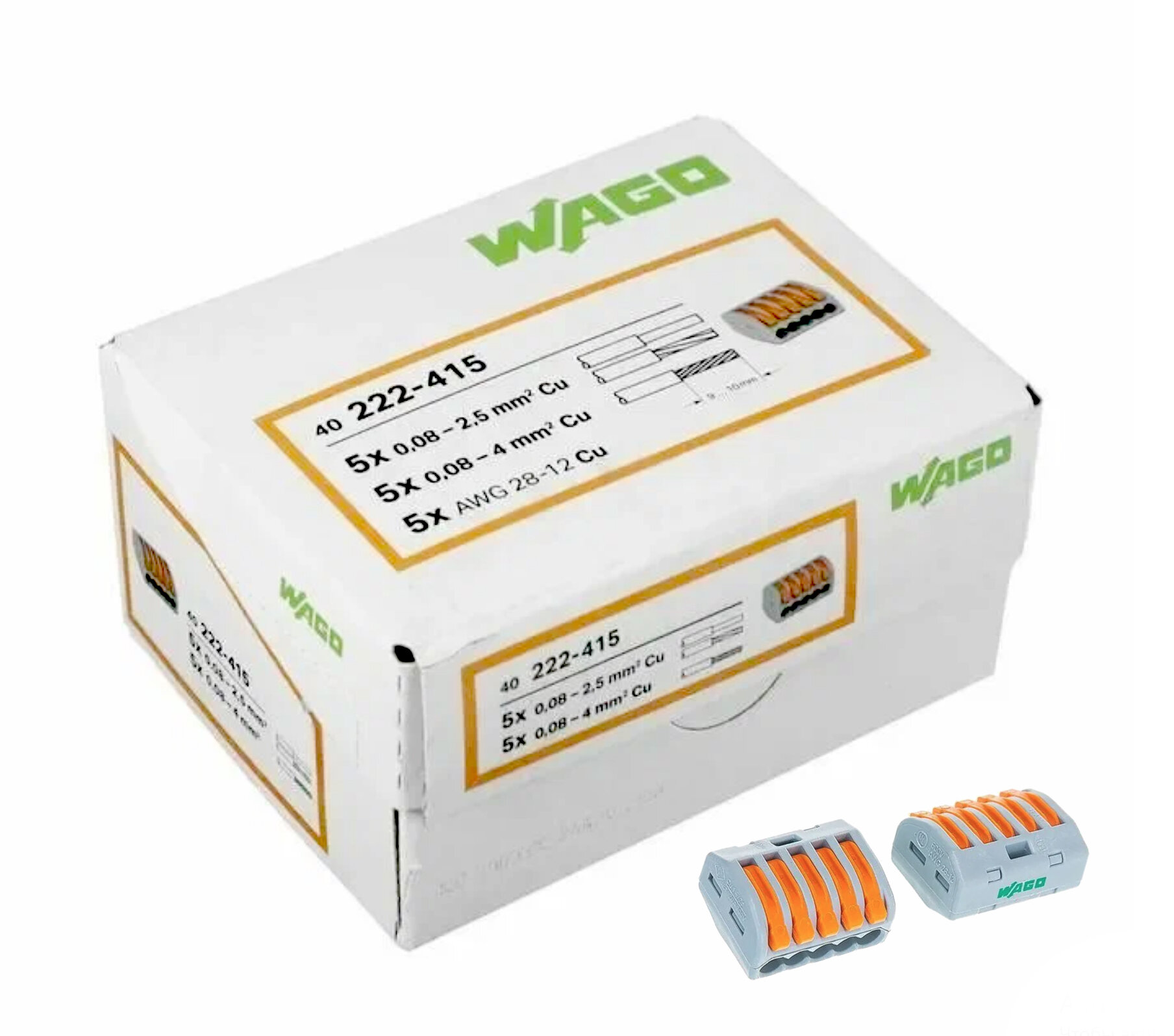 Клеммник WAGO 5 контактов 40 шт. 0,08-2,5 мм2, 32А для всех типов проводов