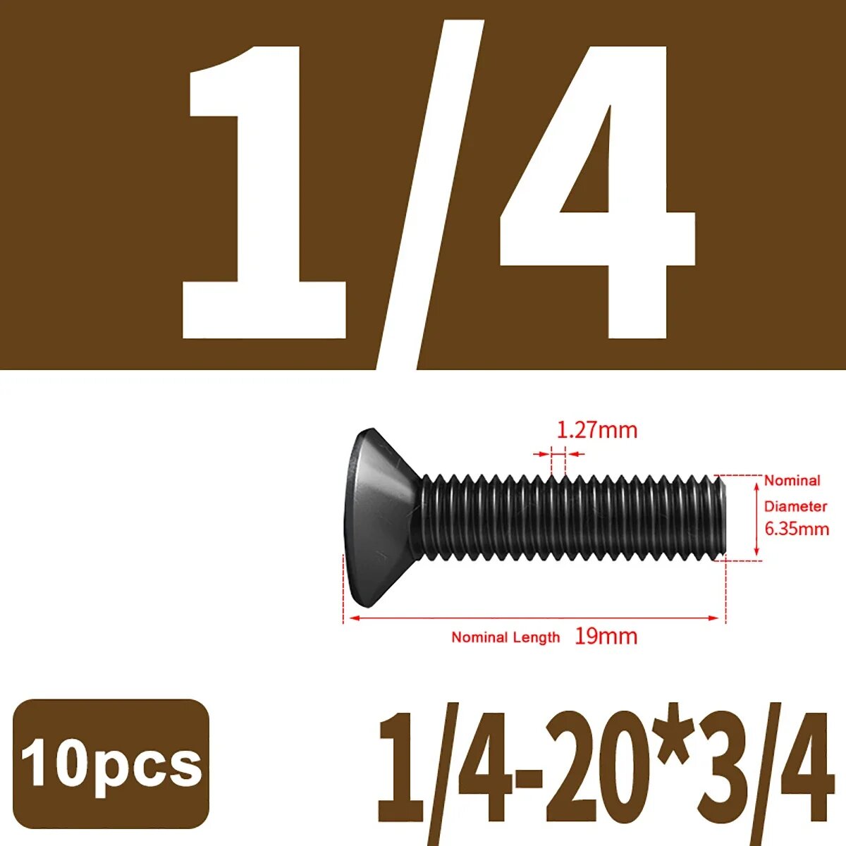 10 шт, резьба BSW 1/4-20, черный класс 10,9, высокопрочные стальные болты с потайной головкой, винты с шестигранной головкой, длина от 3/8 до 2 дюймов