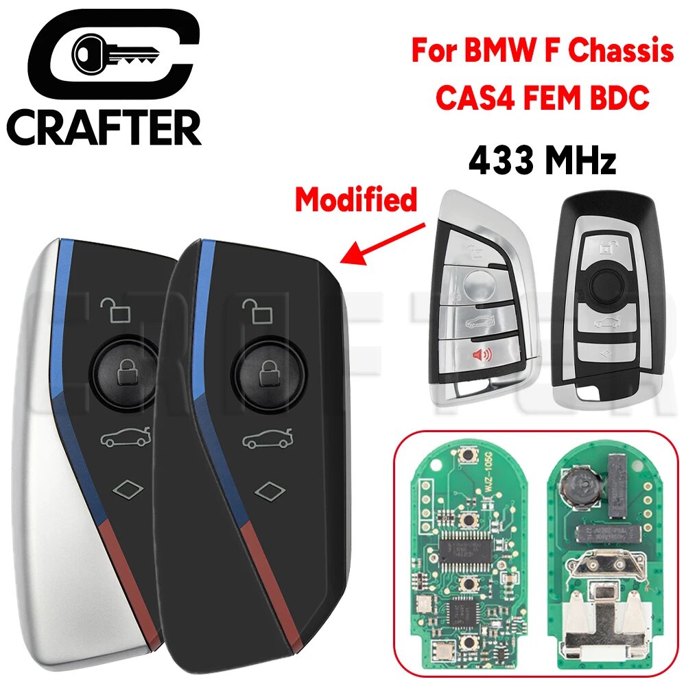 Ключ Crafters умный автомобильный ключ модифицированное обновление 315/433/868 МГц ID49 для шасси BMW F CAS4 FEM BDC вставка HU100R лезвие Black, Smart Key 433MHz