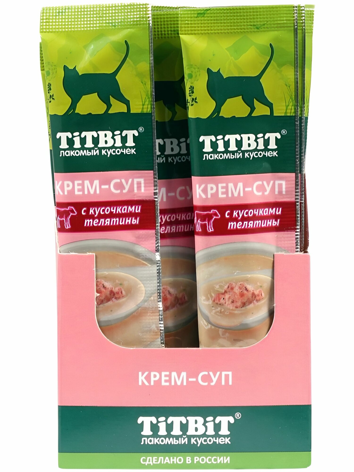 Лакомство TiTBiT для кошек, крем-суп с кусочками телятины, 10 г x 16 шт