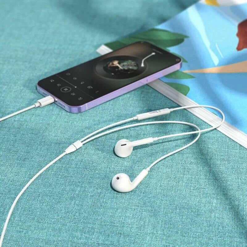 Наушники Hoco M111 Max, проводные, разъем Lightning, MFI, белые