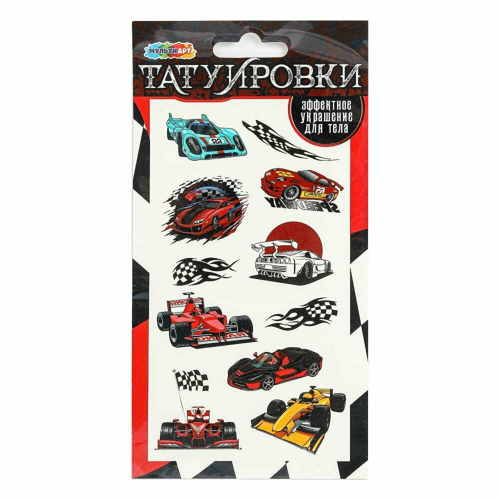 Тату "Гоночные машинки", 1 лист MultiArt TATTOO-117295
